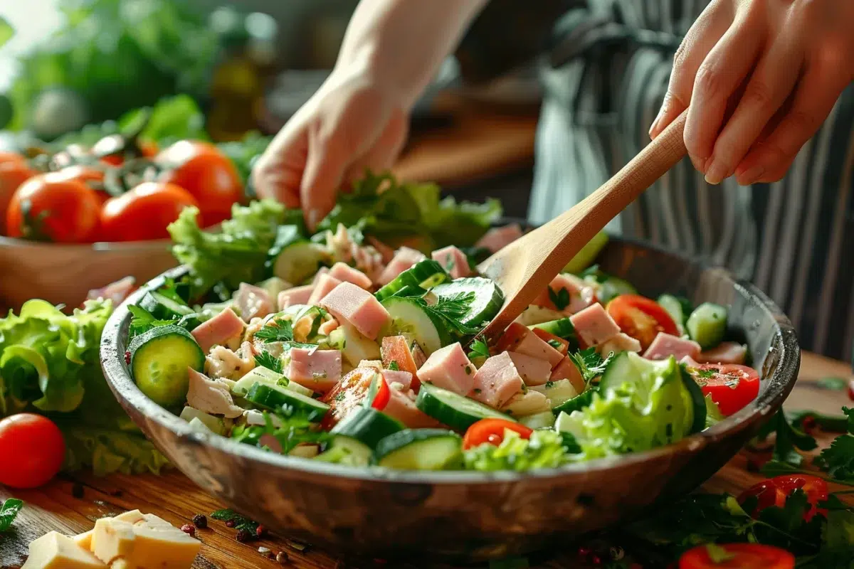 La salade de concombres au jambon et au poulet : une recette facile et ...