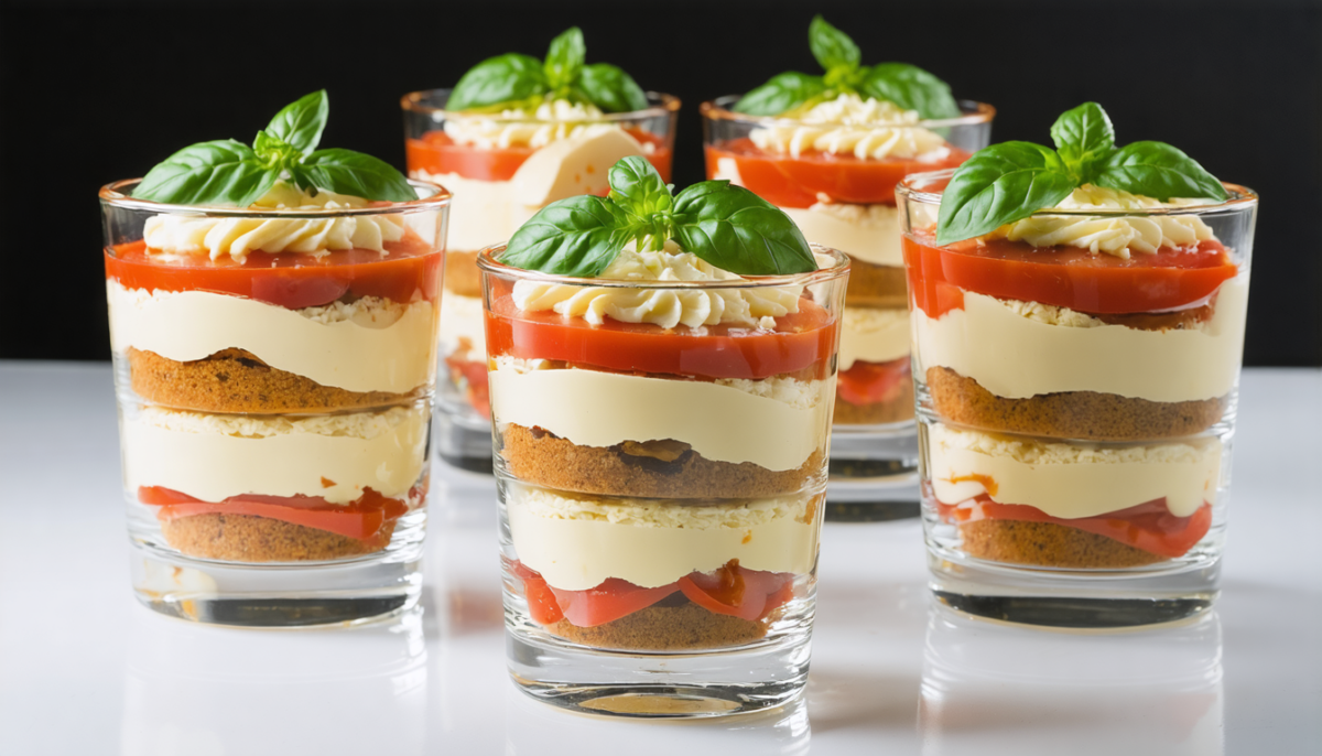 Tiramisu revisité : verrines fraîches à la tomate et fromage frais