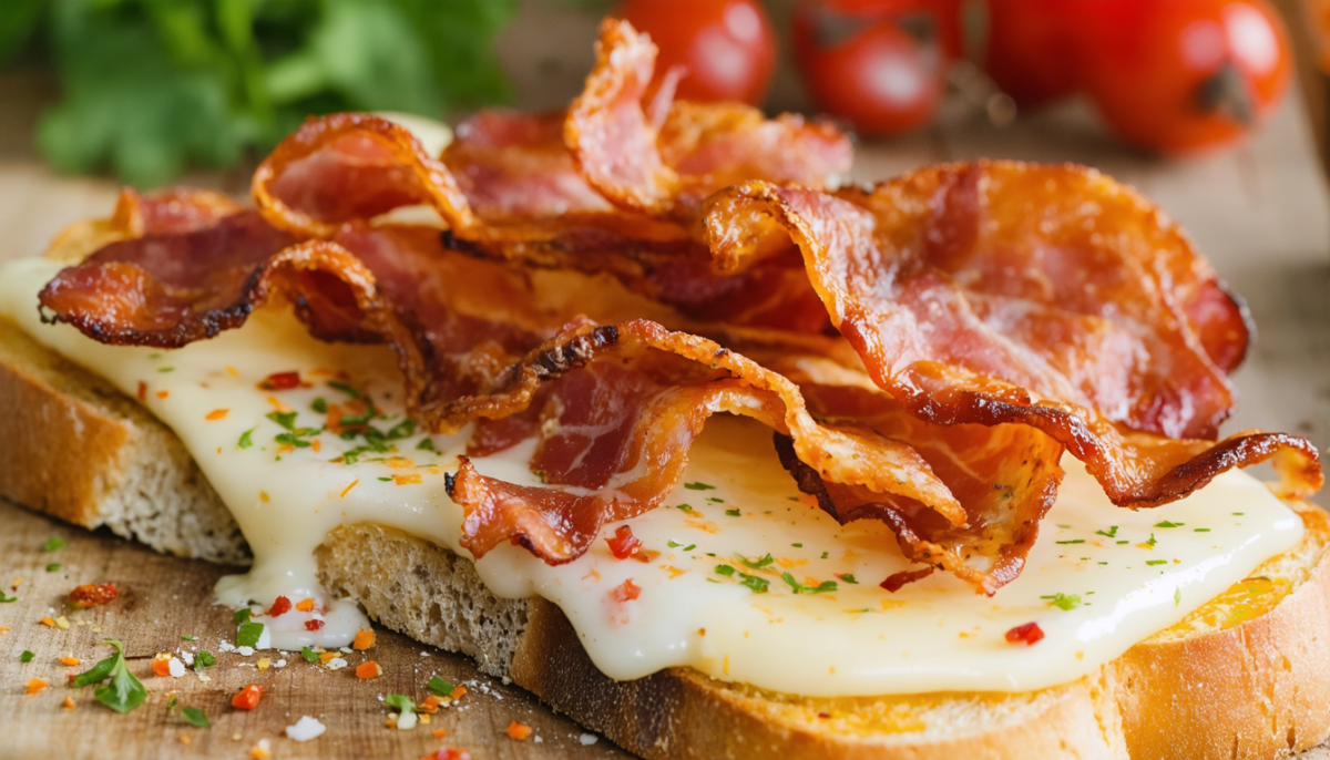 Tartine crousti-fondante au fromage à raclette et lardons