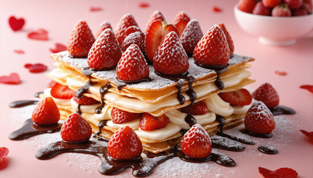 Mille-feuilles légers fraises-choco pour la Saint-Valentin